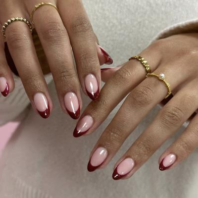 China Almond Glossy Long French Tip Nails Private Label Long French Nails for sale