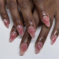 China Long Almond Bow 3D Press On Nails Ombre No Nail Salon Visit Needed for sale