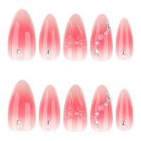 China Long Almond Bow 3D Press On Nails Ombre No Nail Salon Visit Needed for sale