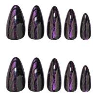 China Black Purple Galaxy Cat Eye Nails Magnetic 24pcs Long Almond Nails for sale