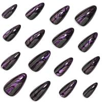 China Black Purple Galaxy Cat Eye Nails Magnetic 24pcs Long Almond Nails for sale