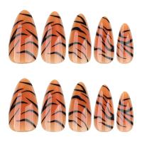 China Tiger Print Almond Glossy Nails 24pcs Pattern False Nails For Women for sale