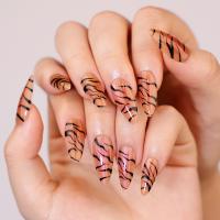 China Tiger Print Almond Glossy Nails 24pcs Pattern False Nails For Women for sale