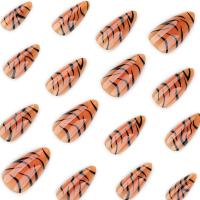 China Tiger Print Almond Glossy Nails 24pcs Pattern False Nails For Women for sale