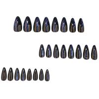 China 24pcs Blue Black Galaxy Cat Eye Manicure Almond Reusable Fake Nails for sale