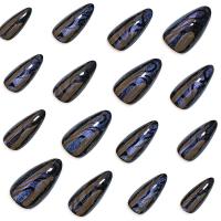 China 24pcs Blue Black Galaxy Cat Eye Manicure Almond Reusable Fake Nails for sale
