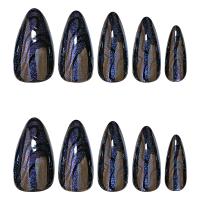 China 24pcs Blue Black Galaxy Cat Eye Manicure Almond Reusable Fake Nails for sale