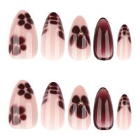 China Dark Red Floral Leopard Press On Ombre Nails 24pcs Almond Glossy for sale