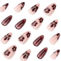 China Dark Red Floral Leopard Press On Ombre Nails 24pcs Almond Glossy for sale