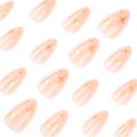 China 24pcs Nude Gold Star Design Pattern Artifical Nails Almond Glossy for sale