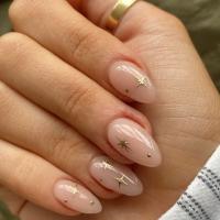 China 24pcs Nude Gold Star Design Pattern Artifical Nails Almond Glossy for sale