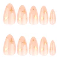 China 24pcs Nude Gold Star Design Pattern Artifical Nails Almond Glossy for sale