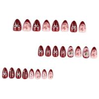 China 24Pcs Red Cherry Bow 3D Press On Nails Almond Glossy Cute Sweet Heart Nails for sale