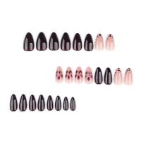China 24pcs Dark Brown Leopard Floral Press On Nails Almond Glossy for sale