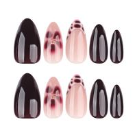 China 24pcs Dark Brown Leopard Floral Press On Nails Almond Glossy for sale