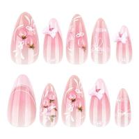 China Pink Strawberry 24pcs 3D Fake Nails Bow Almond Glitter Waterproof for sale