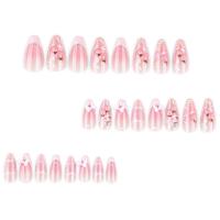 China Pink Strawberry 24pcs 3D Fake Nails Bow Almond Glitter Waterproof for sale