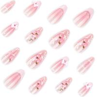 China Pink Strawberry 24pcs 3D Fake Nails Bow Almond Glitter Waterproof for sale