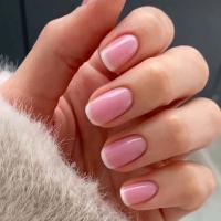 China Short Square French Tip Press On Nails Pink Glossy For Daily Office Wear for sale