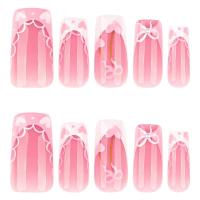 China Medium Coffin French Tip Press On Nails Cute Pink French Press On Nails For Girls for sale