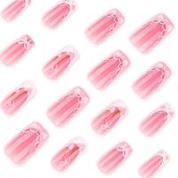China Medium Coffin French Tip Press On Nails Cute Pink French Press On Nails For Girls for sale