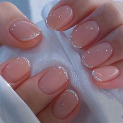 China FDA Oval Short Fake Nails French Tip Press On Nails 24pcs Bow Pattern for sale