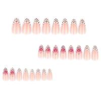 China Long Almond Polka Dot French Tip Press On Nails 3D Pink Flower For Party Wedding for sale