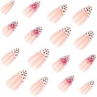 China Long Almond Polka Dot French Tip Press On Nails 3D Pink Flower For Party Wedding for sale