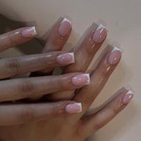China Medium Square French Tip Nails Press On No Nail Salon Visit Needed for sale