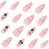 China Polka Dot French Tip Nails Fake Long Almond French Tip Manicure Nails for sale