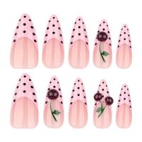 China Polka Dot French Tip Nails Fake Long Almond French Tip Manicure Nails for sale