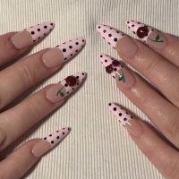 China Polka Dot French Tip Nails Fake Long Almond French Tip Manicure Nails for sale