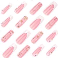 China Luxury Press On Nails With Gems FDA Coffin Rhinestone Nails Pink for sale