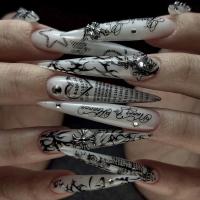 China Extra Long Stiletto Press On Rhinestone Nails Y2k Fake Nails With Gems for sale