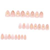 China 3D Artificial Nails Summer Beach Yellow Ombre Medium Almond Nails With Gold Study for sale
