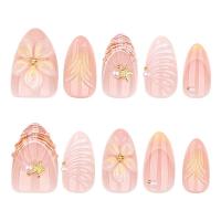 China 3D Artificial Nails Summer Beach Yellow Ombre Medium Almond Nails With Gold Study for sale