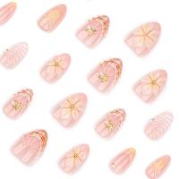 China 3D Artificial Nails Summer Beach Yellow Ombre Medium Almond Nails With Gold Study for sale