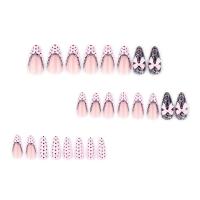 China 24pcs Pink Black Polka Dot Nails Glossy French Tip Pink Nails for sale