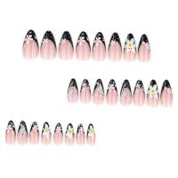China Long Black French Tip Fake Nails Floral Almond French Tip Nails Standard for sale