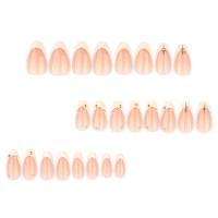 China Medium Almond French Tip Press On Nails Nude Pink Minimalist Gold for sale