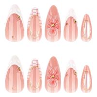 China Palace Style 3D Press On Nails Nude Pink Almond Nails For Wedding Party for sale