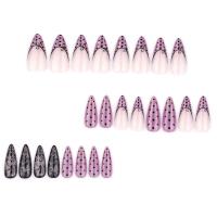 China Gothic Sweet Holiday False Nails Black Pink Stiletto Polka Dot Nails Lace Bow Design for sale