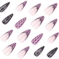 China Gothic Sweet Holiday False Nails Black Pink Stiletto Polka Dot Nails Lace Bow Design for sale