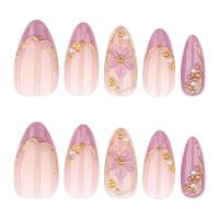 China Luxury Palace Style 3D Press On Nails Nude Pink Cat Eye Nails For Wedding for sale