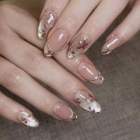 China Nude Pink Almond Cat Eyes Press On Nails 24pcs Chinese Style 3D False Nails for sale