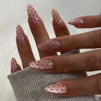 China Vintage Polka Dot Cat Eye False Nails Stiletto Nude Pink False Nails for sale