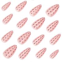 China Vintage Polka Dot Cat Eye False Nails Stiletto Nude Pink False Nails for sale