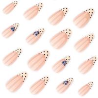 China Cute Blueberry French Tip Press On Nails Nude Almond White with Black Polka Dots for sale