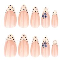 China Cute Blueberry French Tip Press On Nails Nude Almond White with Black Polka Dots for sale