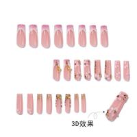 China Luxury Press On 3D Nails Long Tapered Pink Jelly Base Flower Gold Dragonfly Charm for sale